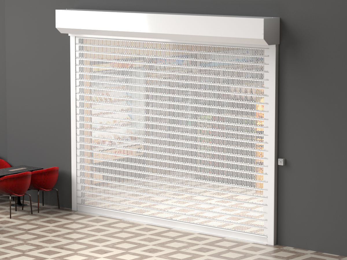 Perforated Bar Servery Shutter Aluminium - 22%… | Security Direct